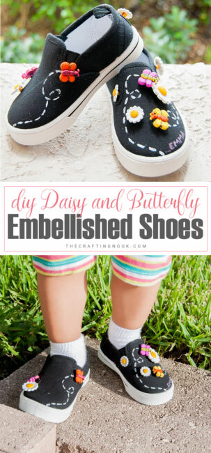 DIY Embellished Shoes with Daisy and Butterfly Buttons. - The Crafting Nook
