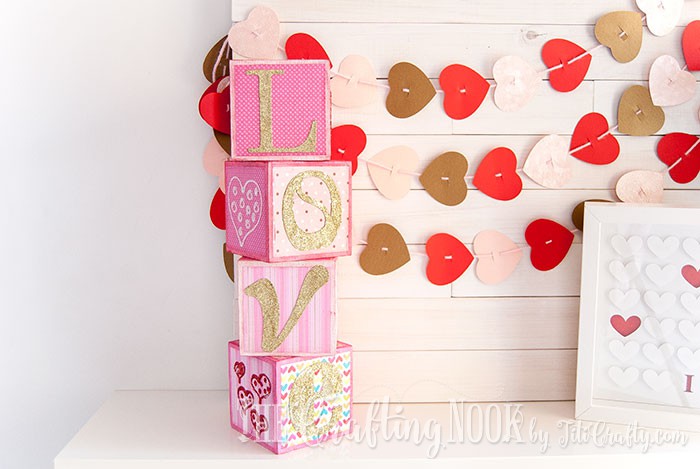 DIY Sparkling Love Valentine’s Day Letter Blocks - The Crafting Nook