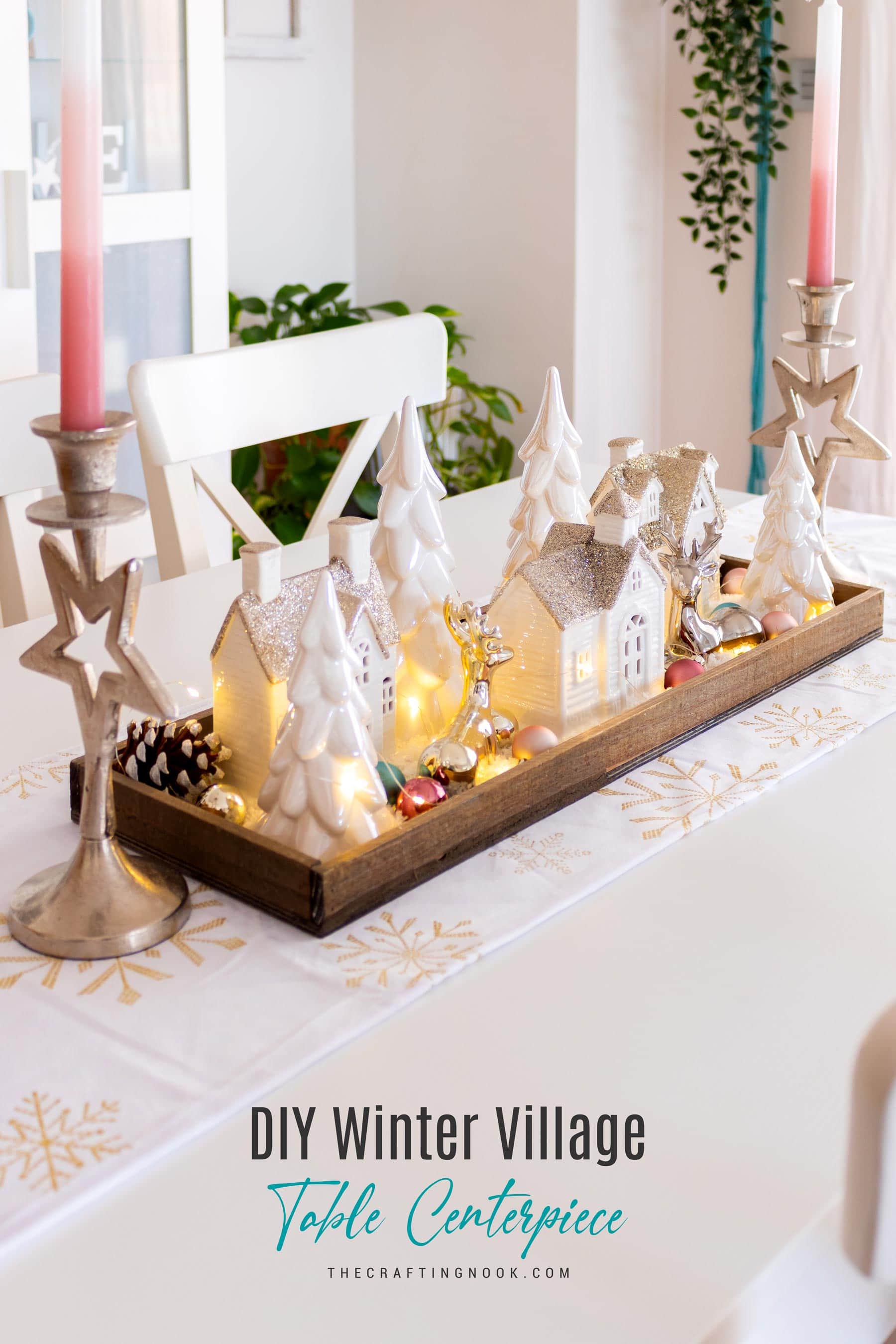 DIY Winter Village Table Centerpiece. An Easy Christmas Tray Decor Idea ...